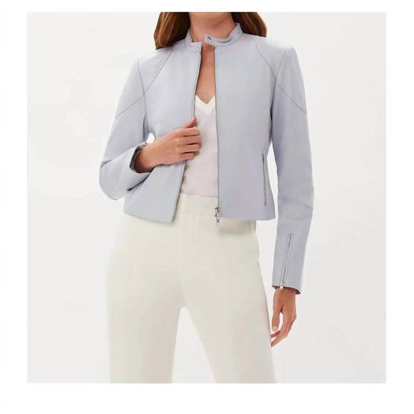 ecru | Jackets & Coats | New Ecru Leather Moto Jacket In Illusion ...